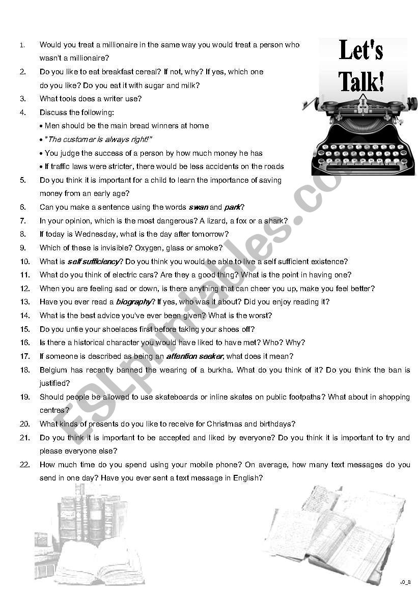 Let´s Talk [advanced 8] - ESL worksheet by sarahjane68